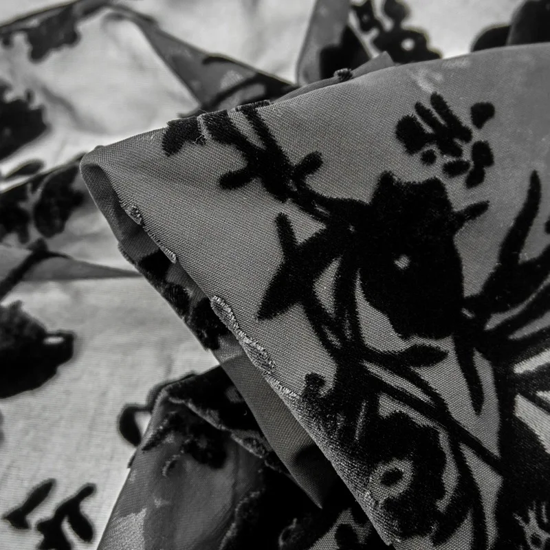 Black Flower Silk Devore Fabric for Clothing and Dress Cheongsam ...