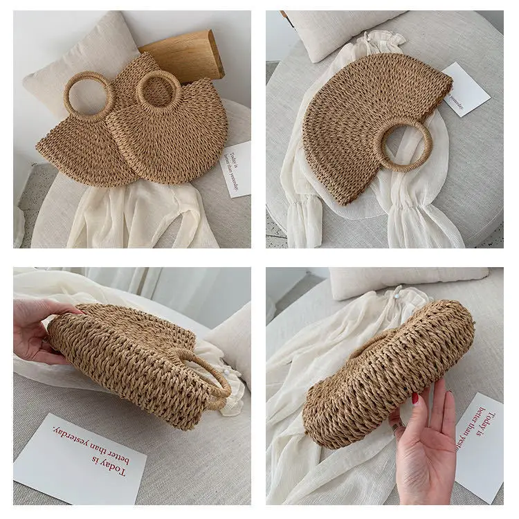 Vintage Woven Grass Beach Bag Tote - Handheld & Customizable Odm