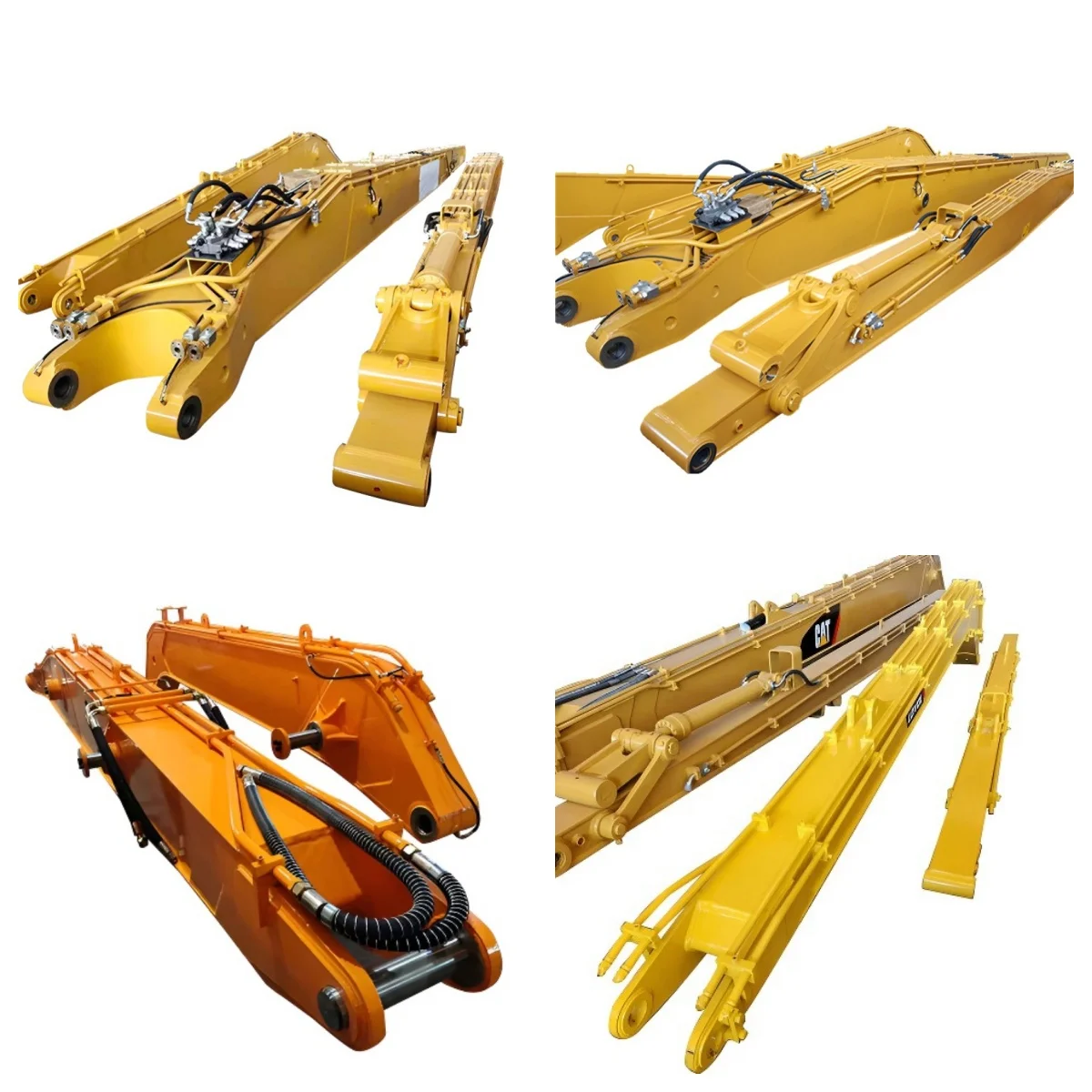 Long reach excavator boom extension arm in yellow/orange color