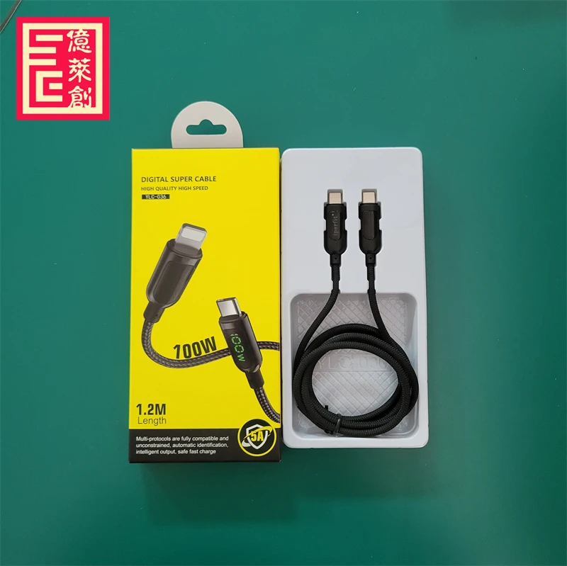 1.2m Type C Usb C Pd100w Dual Type C Led Digital Display Data Cable 5a ...