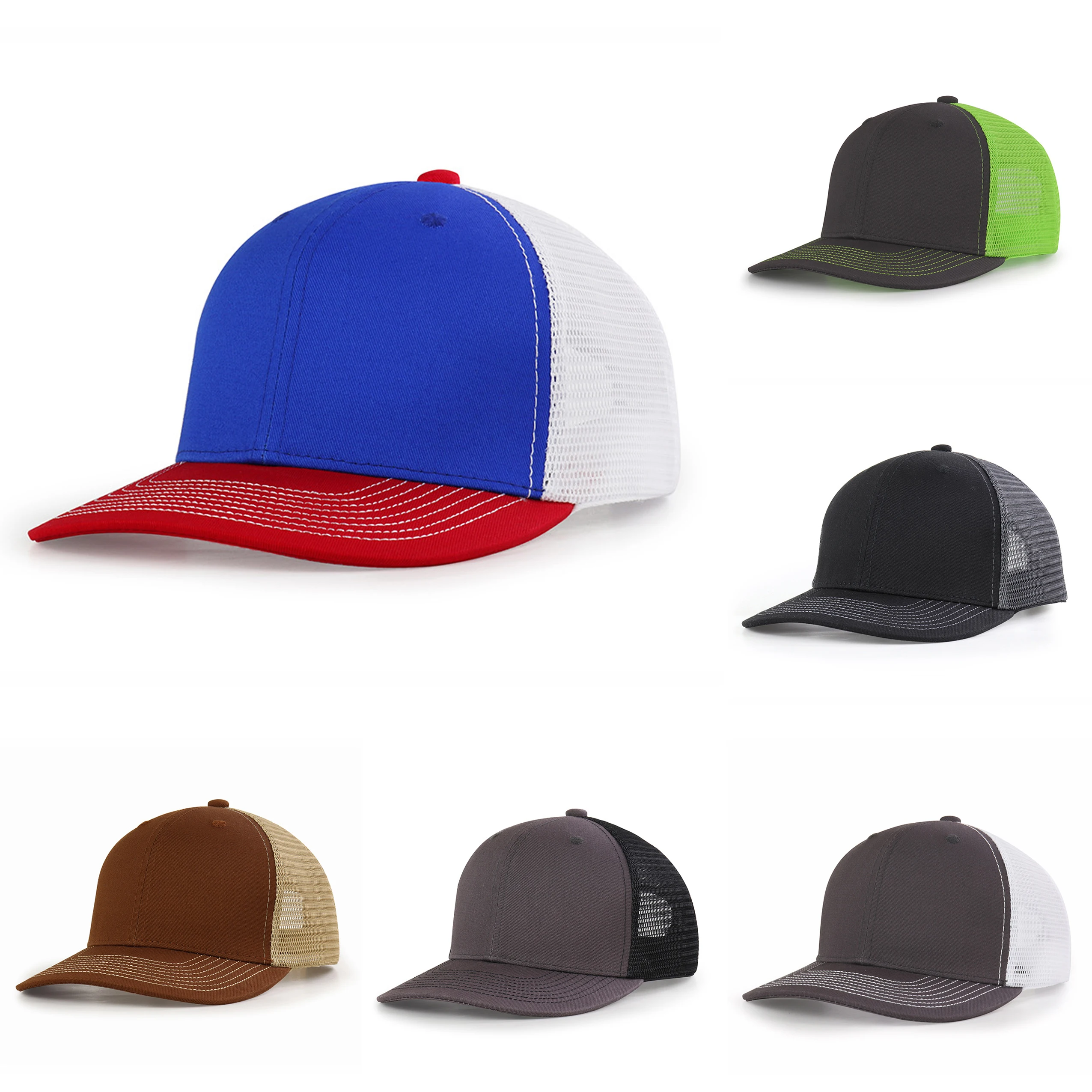 100% Cotton Flat Brim Snapback Hat Plain Grey Mesh Fabric for Sports ...