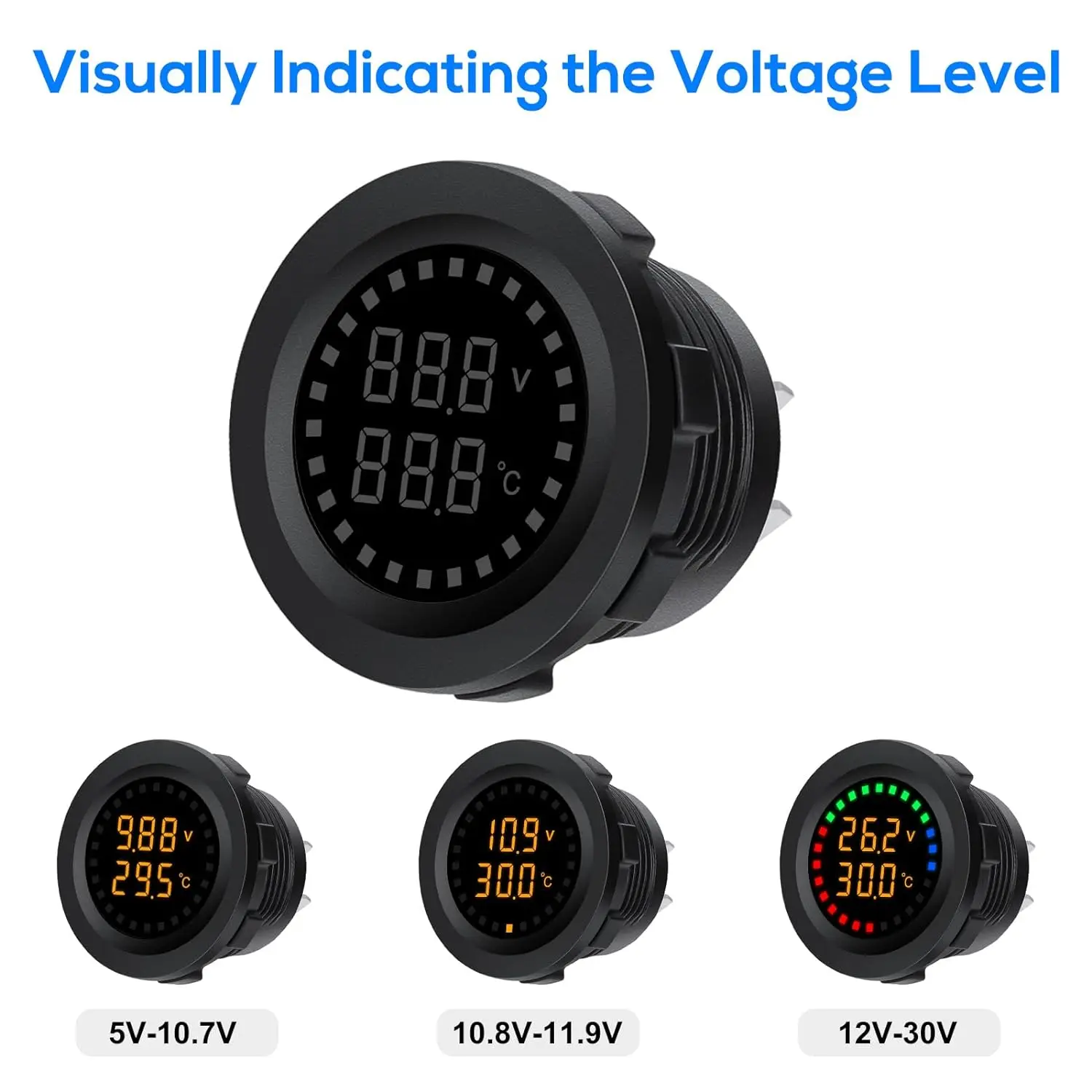 Battery Meter with Temperature Sensor - DC 12V/24V Voltmeter