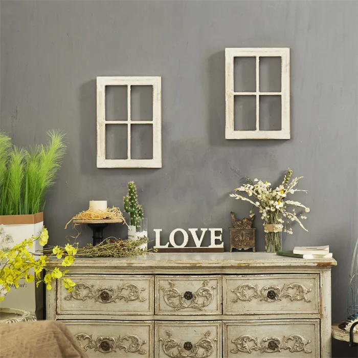 Antique Rustic Whitewashed Wood Window Frame Decorative Vintage Wooden ...