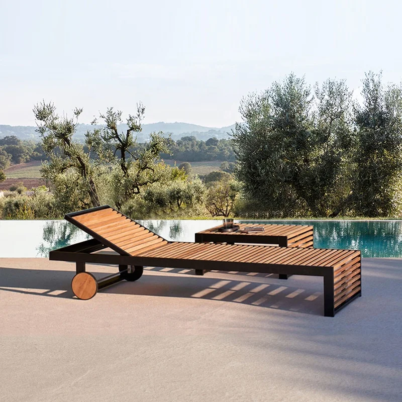 Luxury Teak Wood Outdoor Sunbed with Retractable Canopy Portable ...