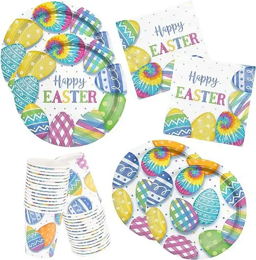 2024 Easter Egg Themed Set Kids Disposable Paper Plates Paper Cups ...