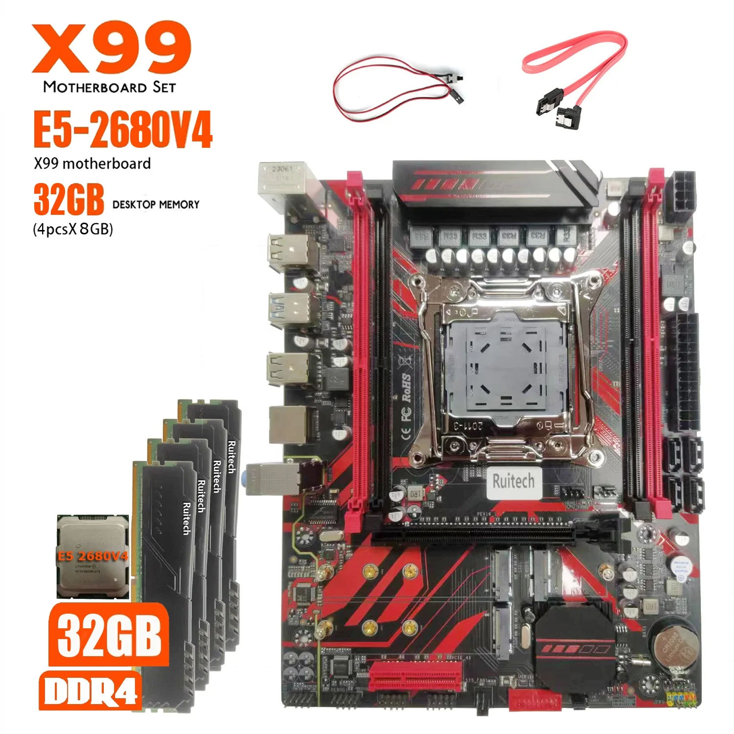 X99 Motherboard Kit Set With Xeon E5 2680 V4 Cpu Lga 2011-3 Processor Ddr4 32gb 4 X 8gb 2133mhz ...