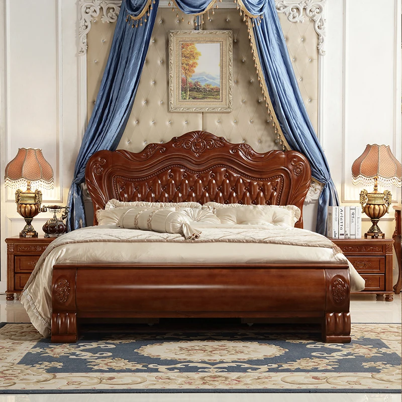 Custom Solid Wood European Bed - King Size Wedding Bed
