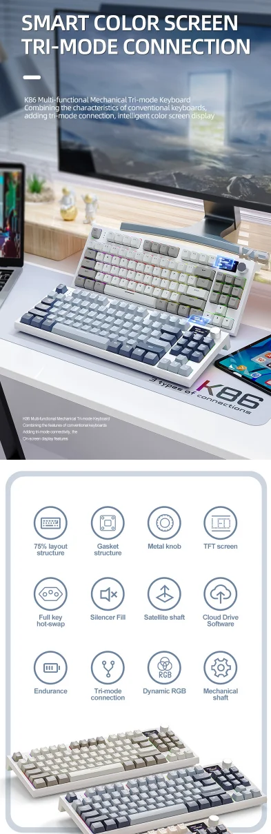 K86 Rgb Mechanical Gaming Keyboard With Smart Color Screen Supports ...