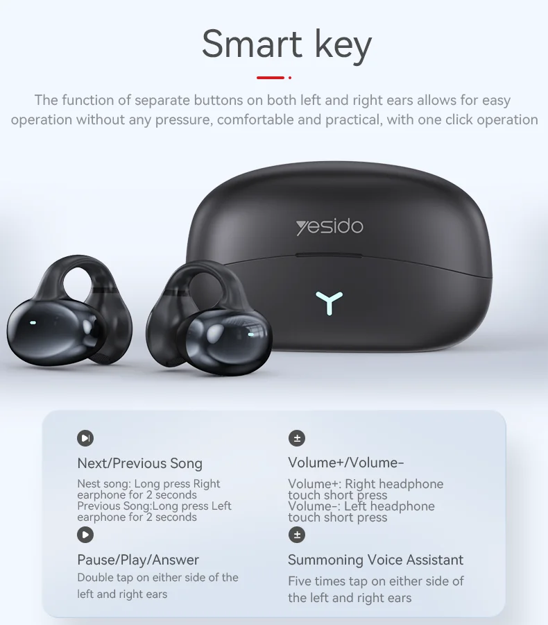 YSP14 Yesido Open Clip Wireless Earphones - Long Battery Life