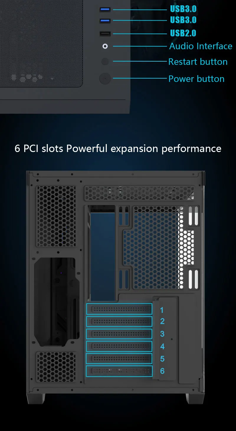 Esports Computer Case with ARGB Light Effects & Tempered Glass
