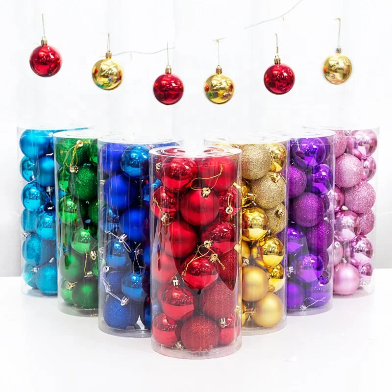 Hot Sale 24pcs Plastic hanging Christmas decoration ball Red Gold Shiny christmas ornaments tree bauble