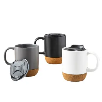 Custom Cork Mug Logo 15oz Matte Black Cork Base Coffee Mug With Lid ...