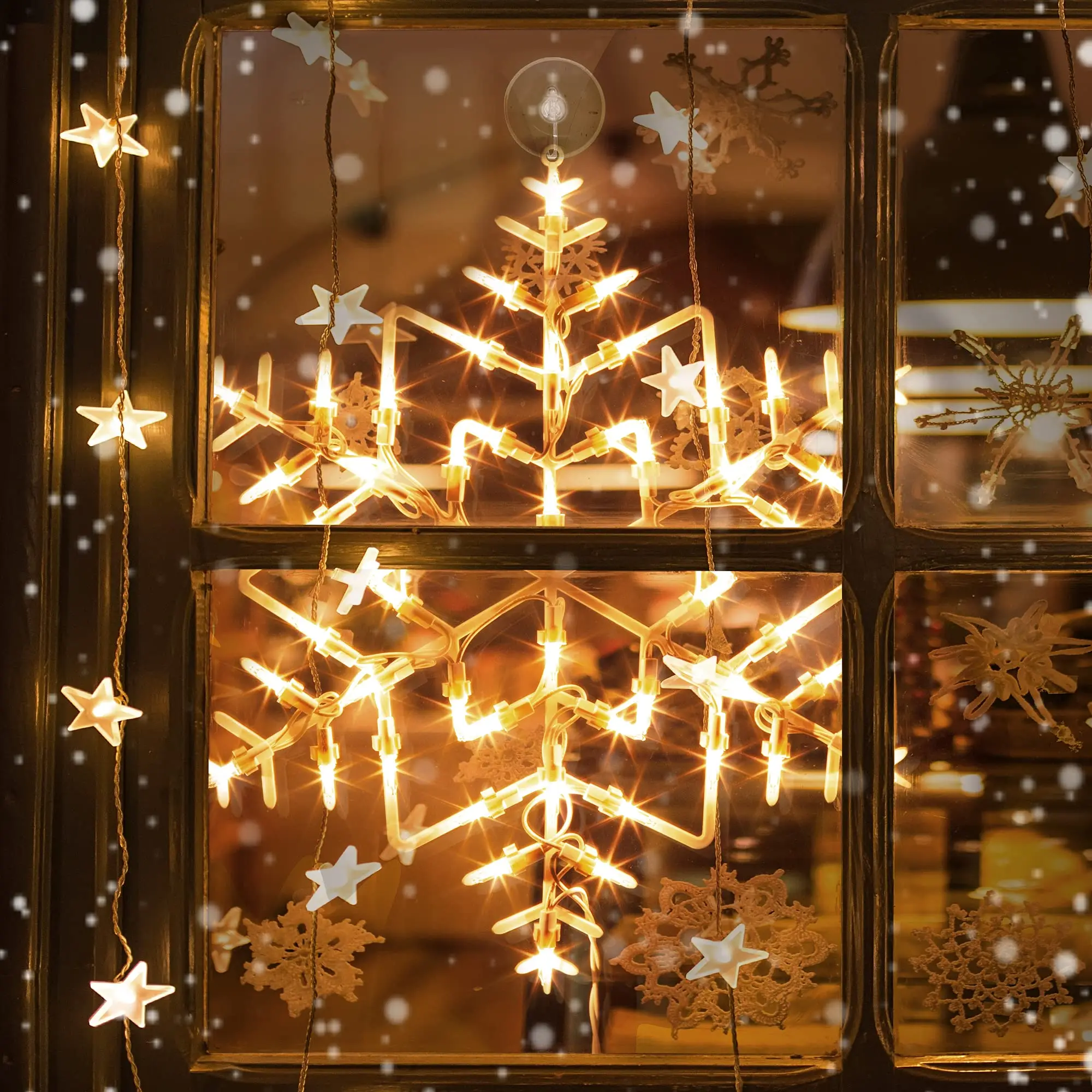 Christmas Window Silhouette Lights Decorations,Lighted Snowflake And ...