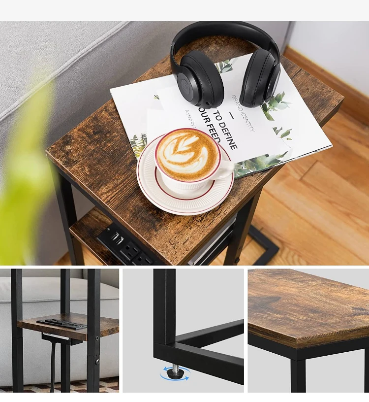 Modern Simple Wooden Sofa Side End Table Bedside Table With Socket For ...