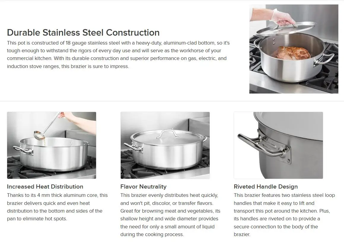25QT Commercial Brazier - Durable Stainless Steel Cookware