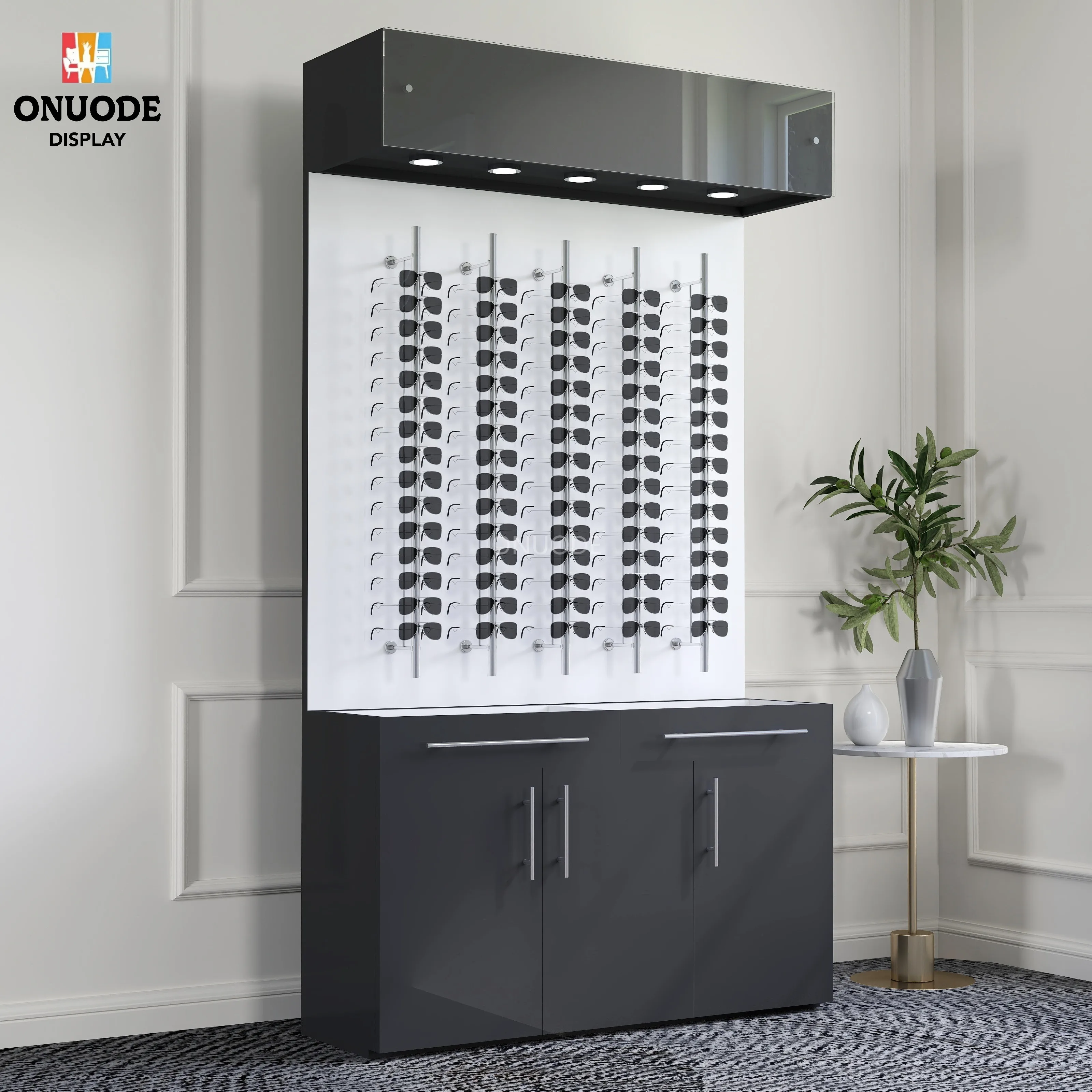 Modern Retail Wood Wall Led-lit Counter Optical Showcase For Eyeglasses ...