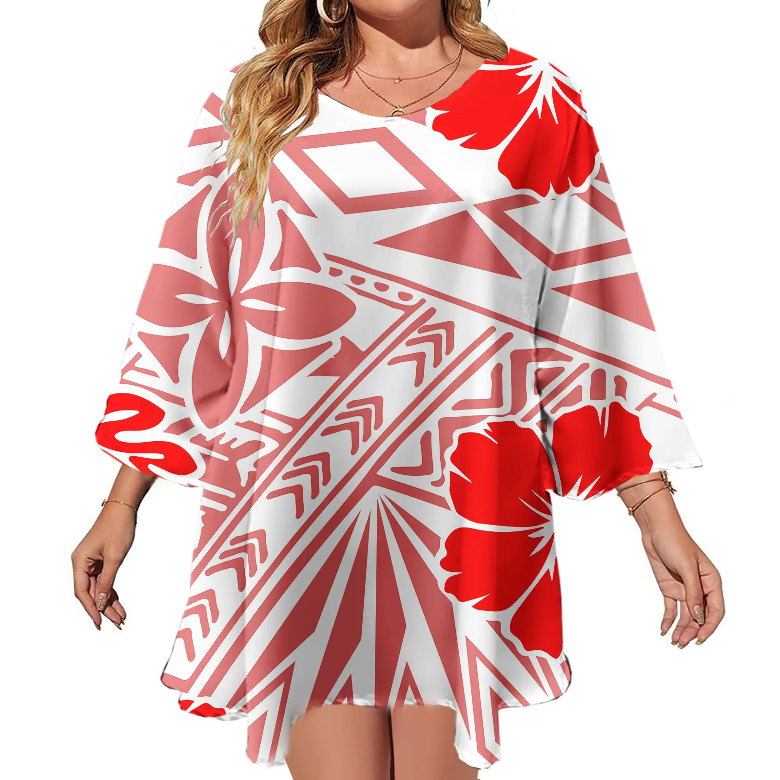 Wholesale Hawaiian Blouse Women Samoan Fiji Tapa Flower Shirts