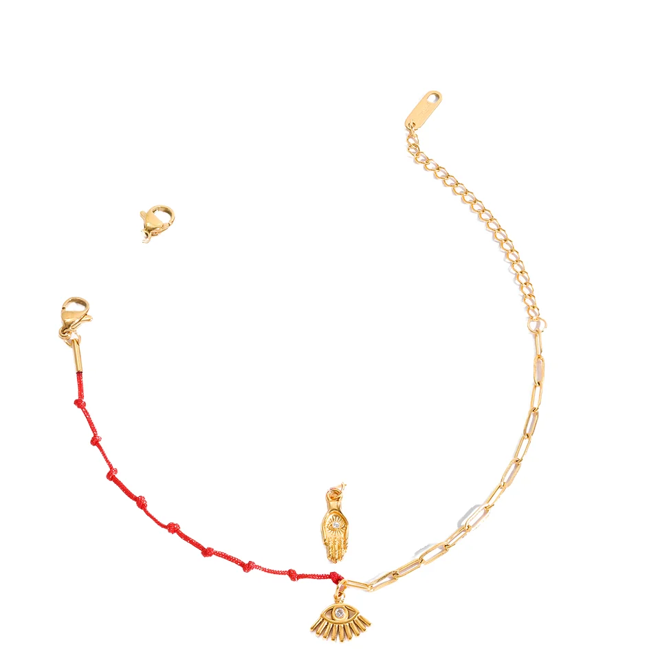 Red Rope Gold Charm Bracelet for Women, Adjustable Chain Jewelry, Lucky ...