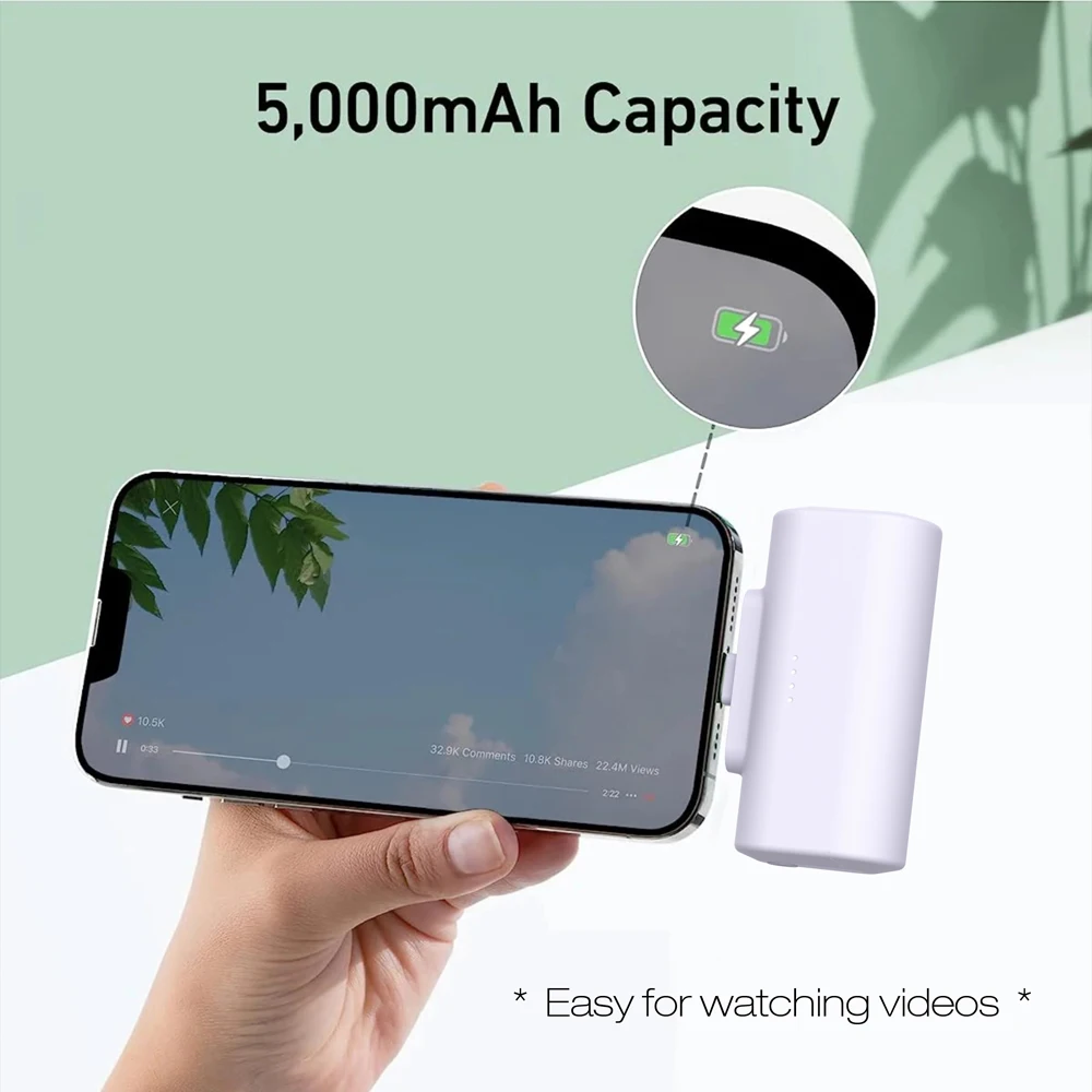 Mini Capsule Power Bank 5000ah Battery Pack Charger Compact Portable ...