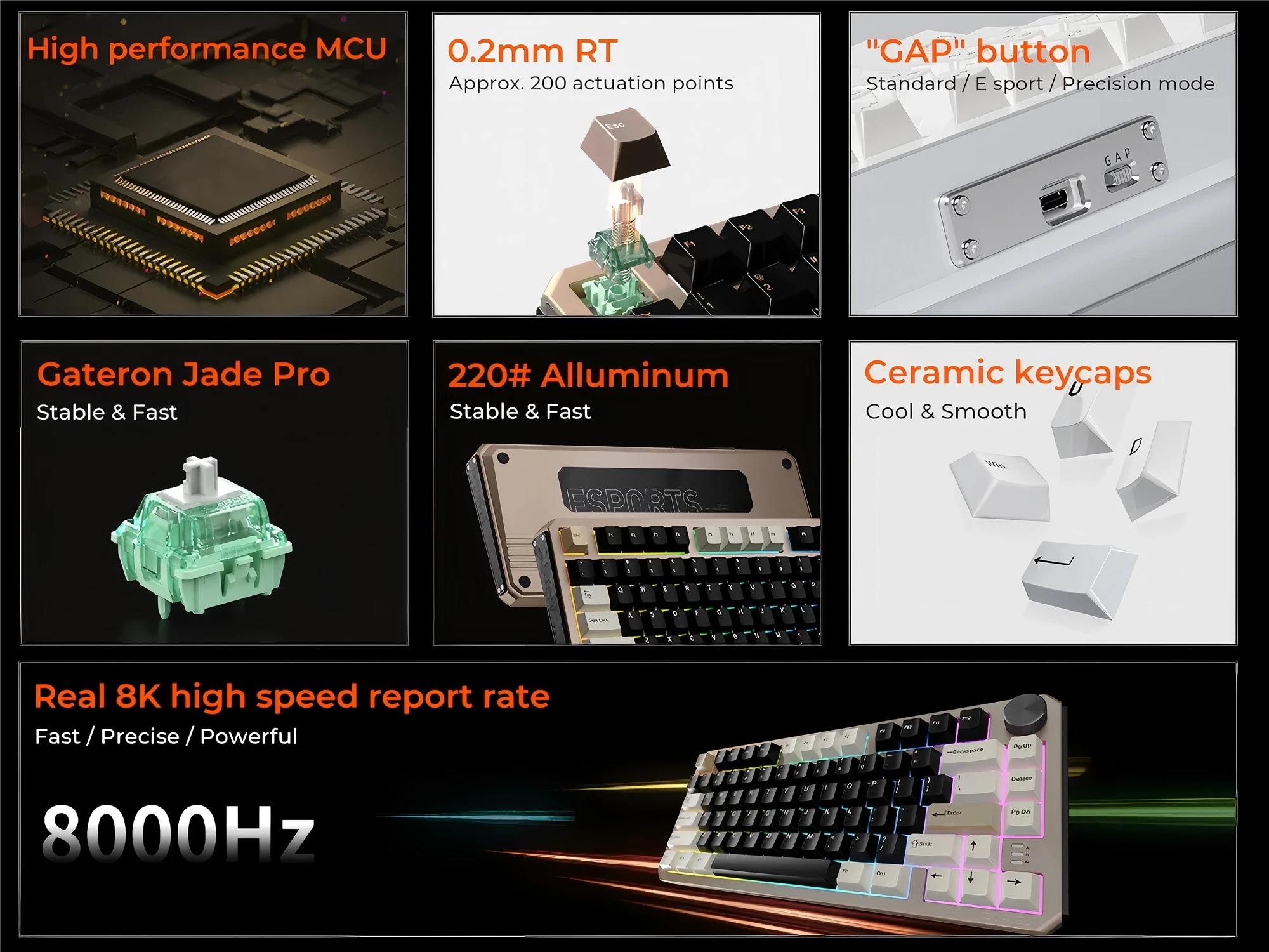 HZGAMER 75 HE Mechanical Gaming Keyboard - 8K RGB Metal, PBT Keycaps ...