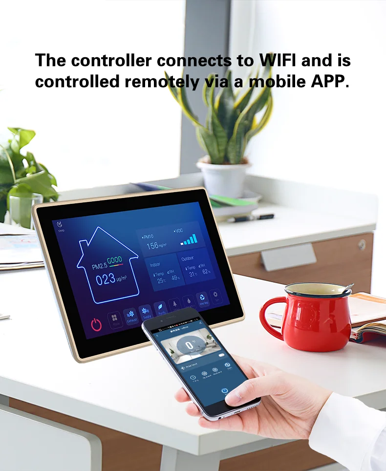 Color Screen Wall Mounted Voc Pm2.5 Temperature Humidity Wifi Fresh Air Ventilation System ...