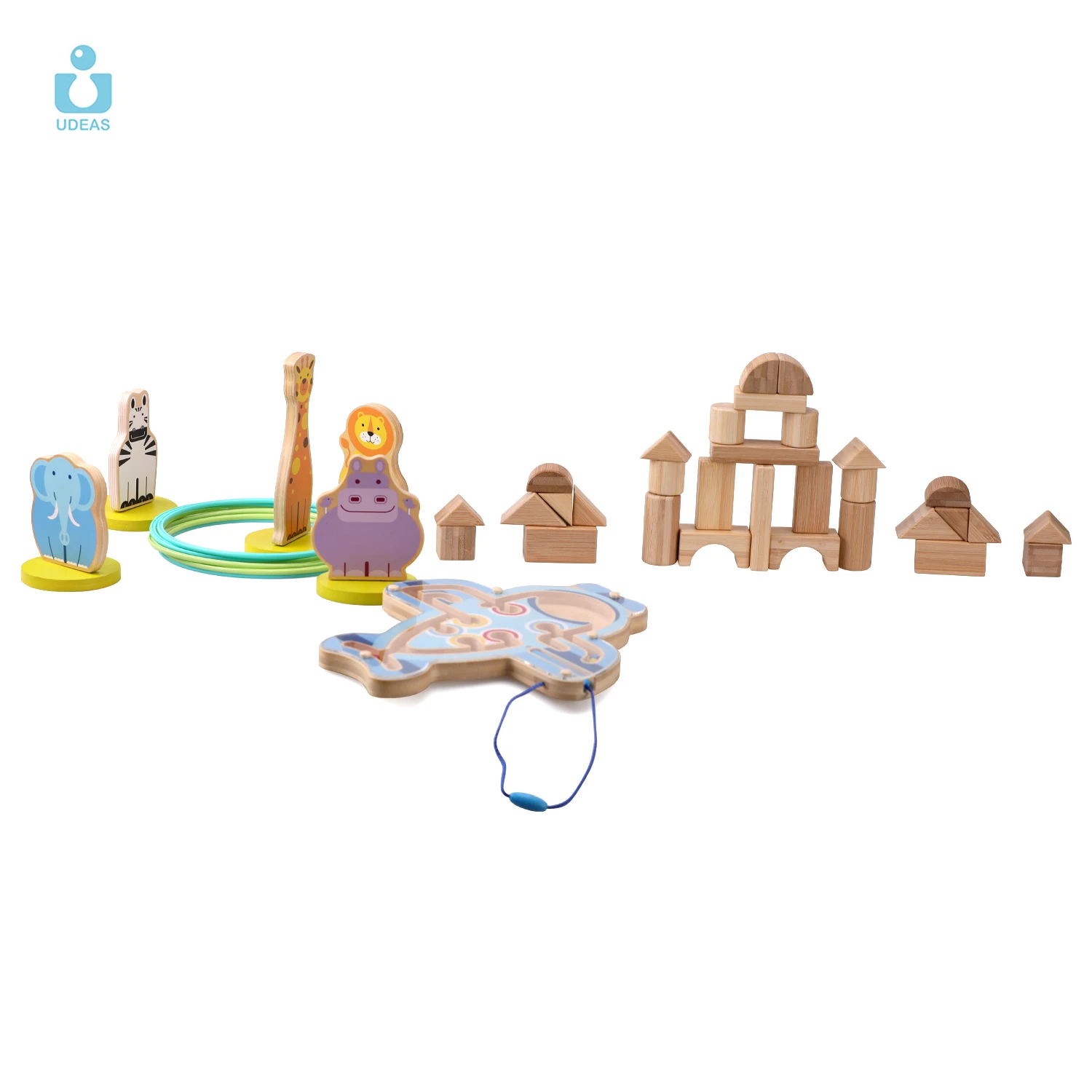 Udeas Wooden Toy Set Toss Game Ring Toss Game Wood Ring Toss Game With ...