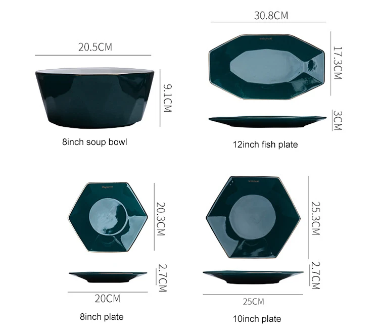 Custom Green Glaze Hexagonal Dinner Plate Set Ceramic Handmade Ceramic ...