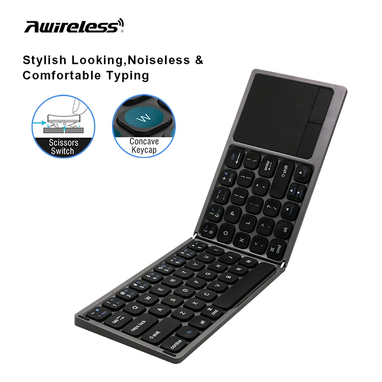 Black Foldable Bluetooth Keyboard - Qwerty Layout & Touchpad