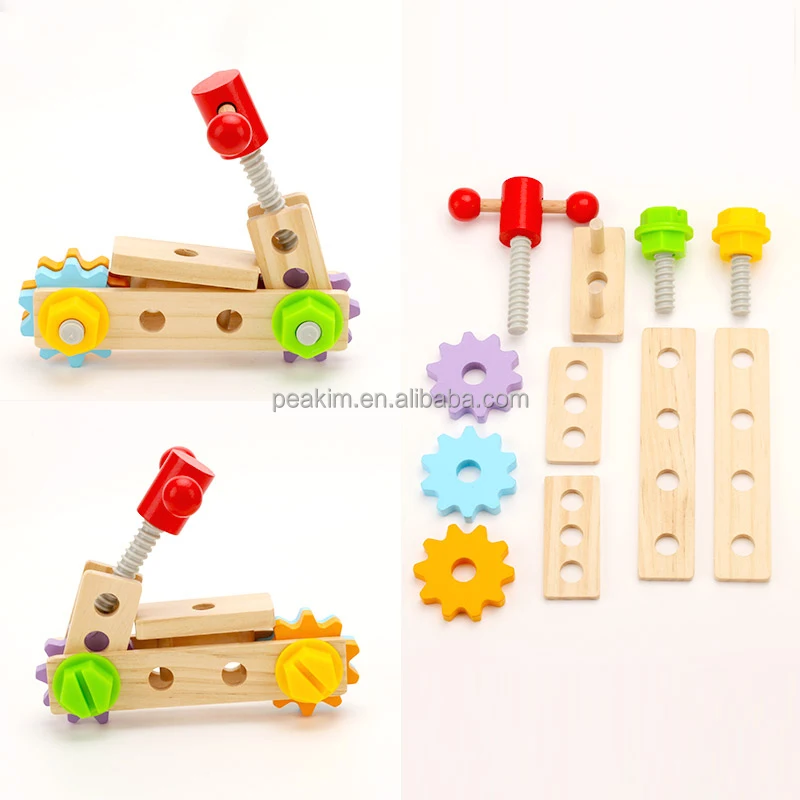 Kids Wooden Toolbox Pretend Play Set Educational Montessori Toys Nut ...