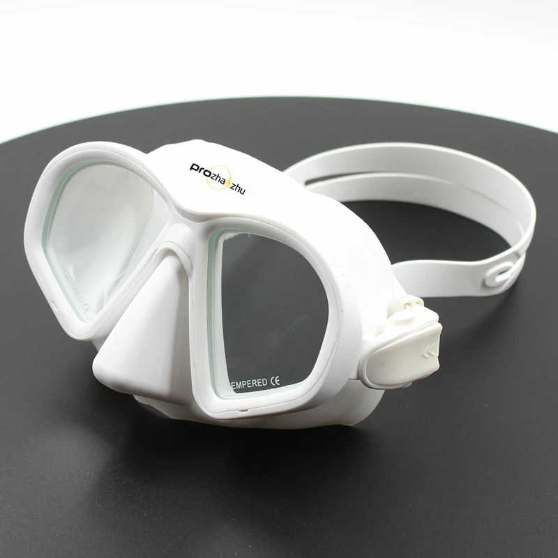 White Pc Frame Low Volume Tempered Freediving Silicone Dive Mask For ...