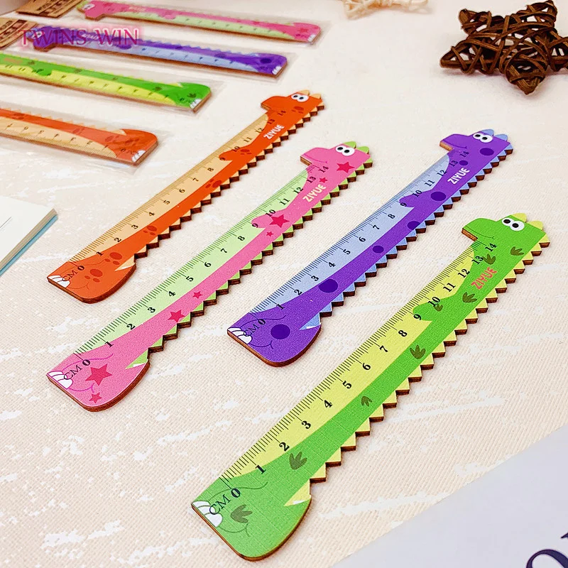 Kids Wooden Cartoon Dinosaur Ruler Student Drawing Tools Cute Measuring ...