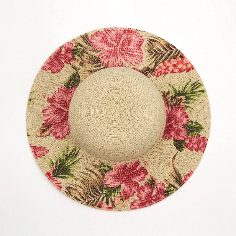 Women Packable Large Colorful Floppy Sun Beach Designed Straw Sunviosr ...