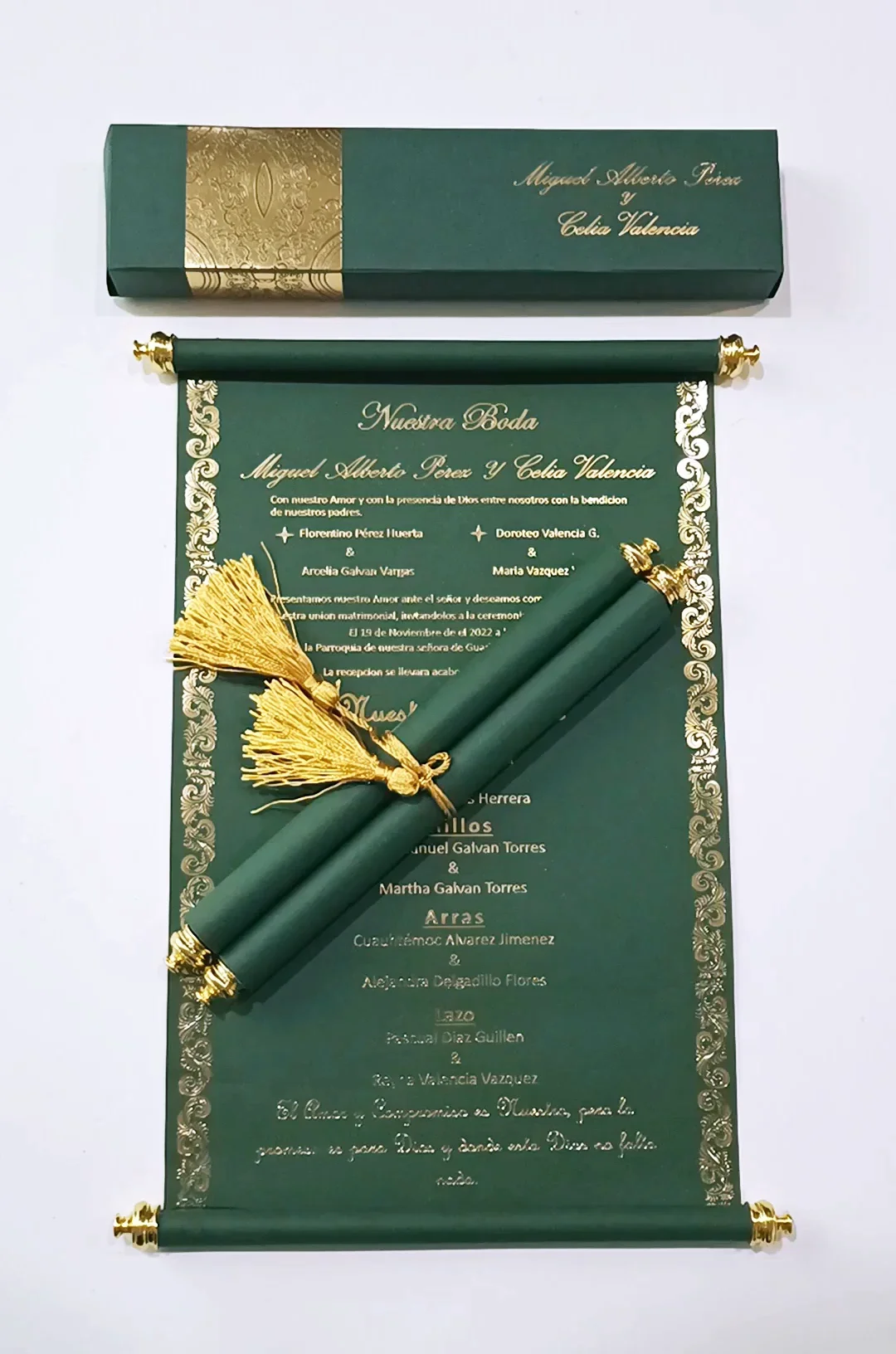 Creative Design Dark Green Scroll Paper Scroll Wedding Invitations ...