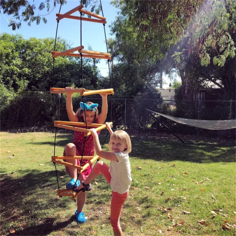 Wooden Climber Monkey Bars Rope Ladder Triangle Outdoor Play Structure ...