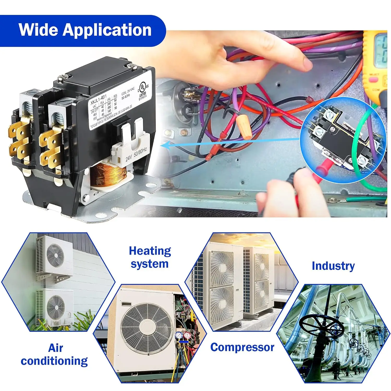 HVAC Contactor 40A 24V 120V 220V Replacement AC Contactor Compatible ...