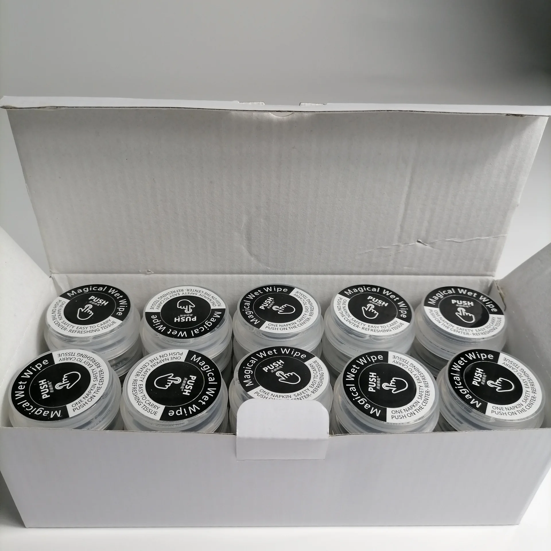 Customized Private Label Compressed Wet Towels Disposable Push Cleaning ...