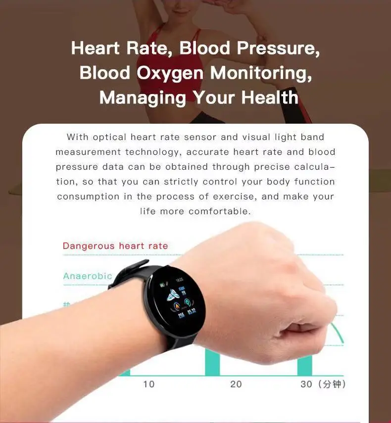 D18 Smart Watch Men Women Smartwatch Blood Pressure Waterproof Digital ...
