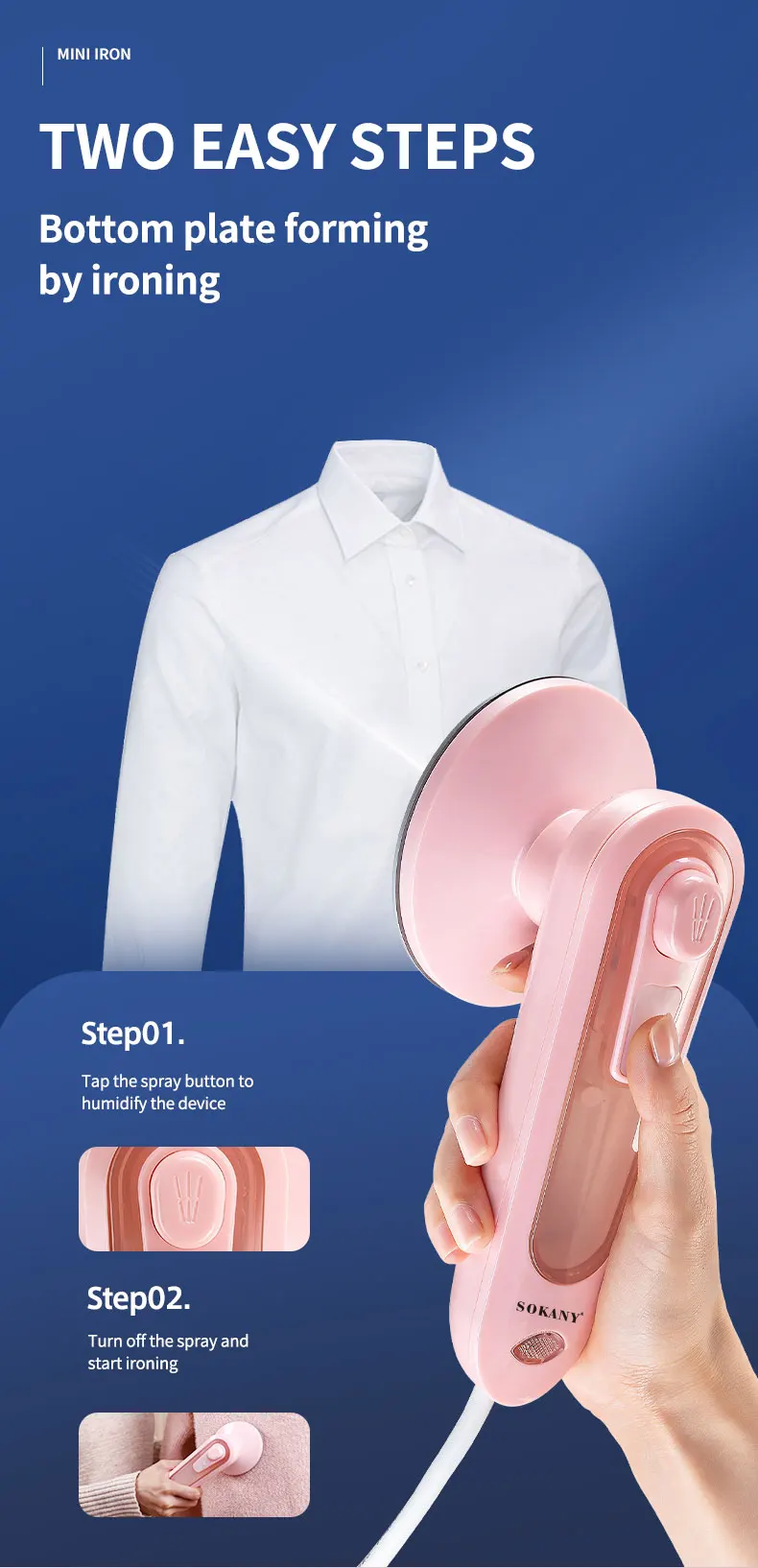 Sokany Mini Electric Hand Held Iron Portable Travel Lightweight Steamer ...