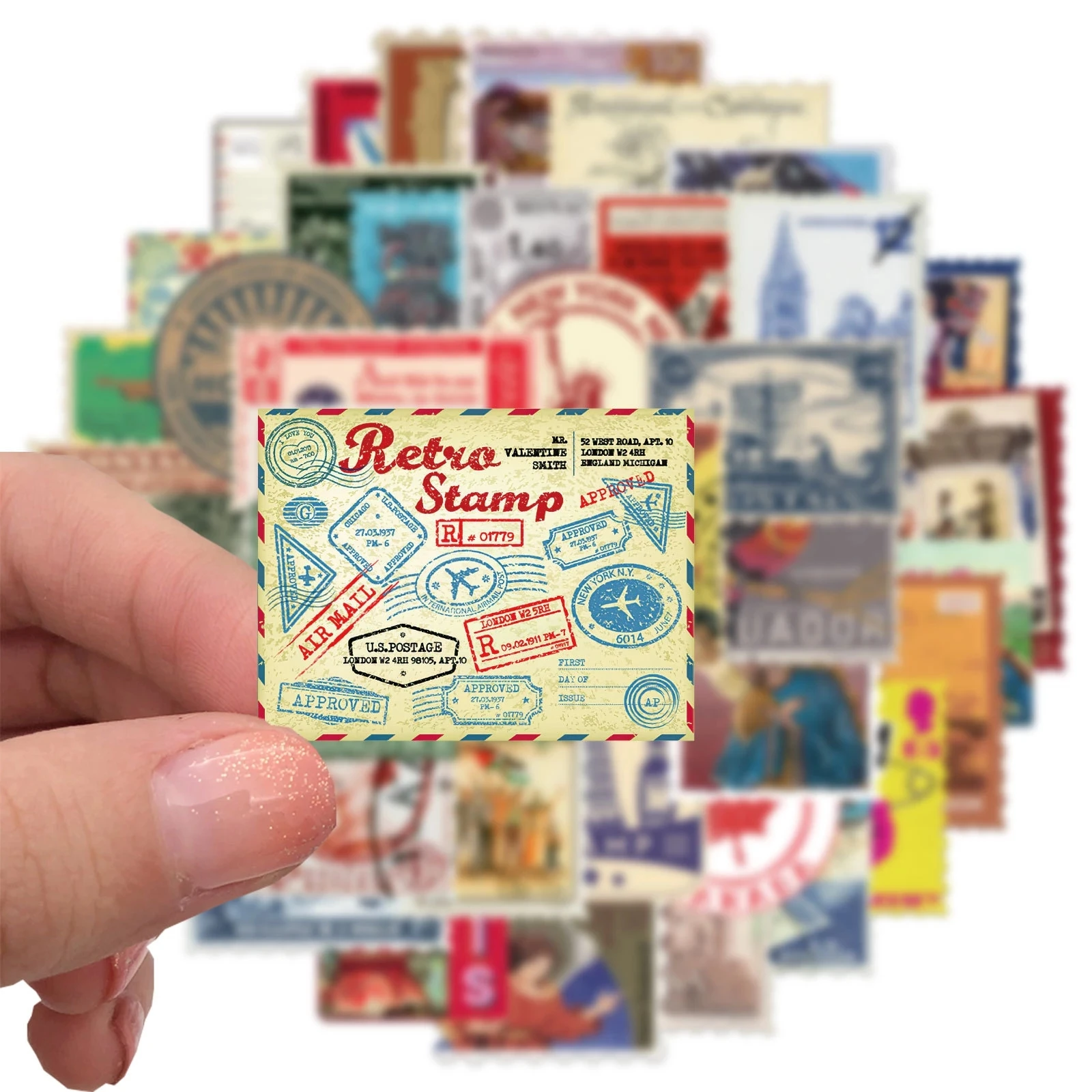 50pcs Vintage Retro Travel Stamp Stickers Scrapbook Phone Laptop Guitar ...