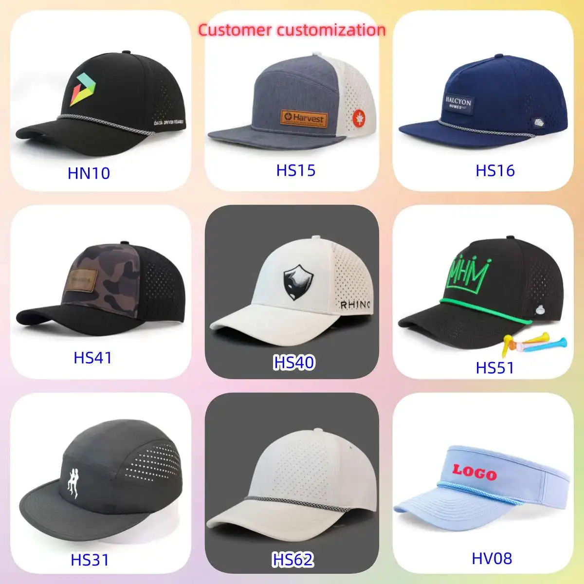 HS41 White Custom Embroidered Logo Women Men Golf Hat