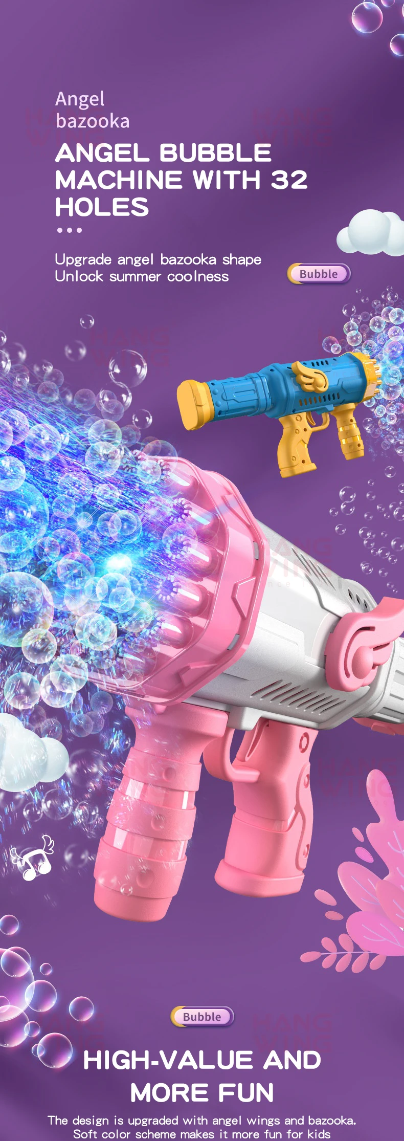 Hw 32 Holes Fully Automatic Bubble Machine Bazooka Smoke Angel Bubble ...