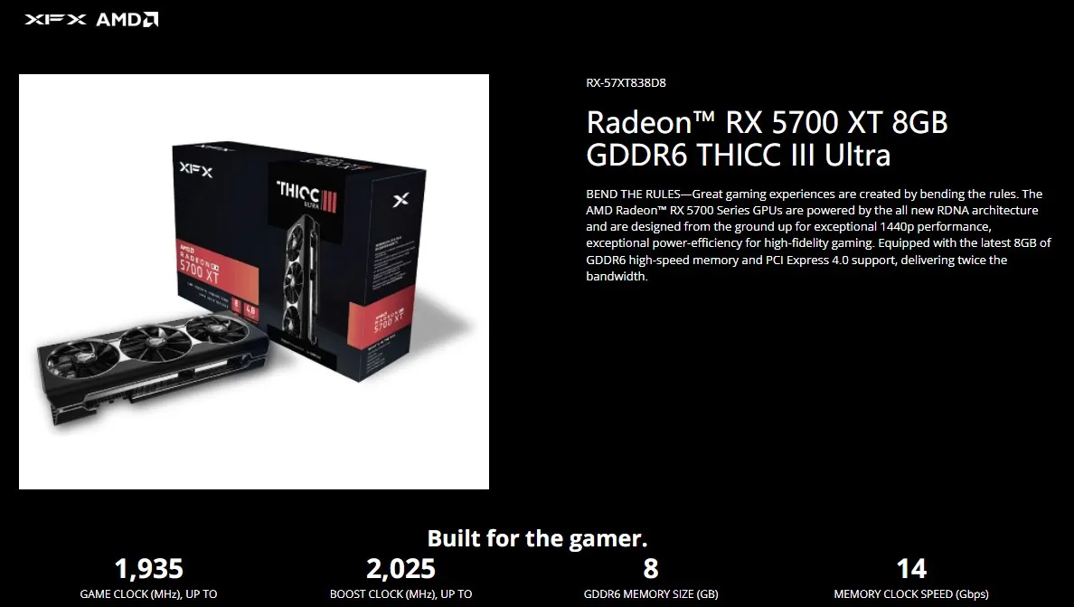 AMD Radeon RX 5700 XT 8GB GDDR6 Graphics Card for Desktop