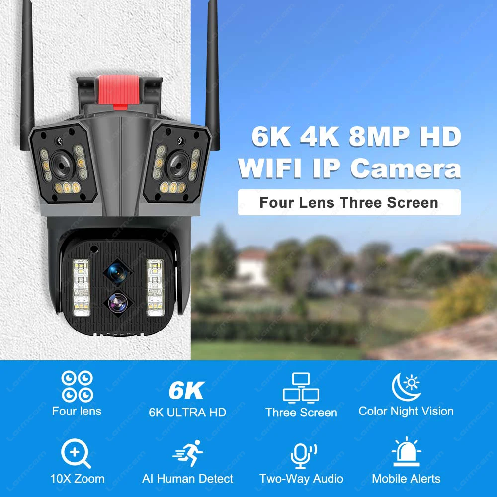 8k Hd Security Camera Wifi Ip Camera Outdoor 10x Hybrid Zoom Four Lens ...