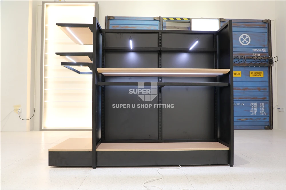 Gondola Retail Shelf with LED Lights - Wood Display Stand for Shopping ...