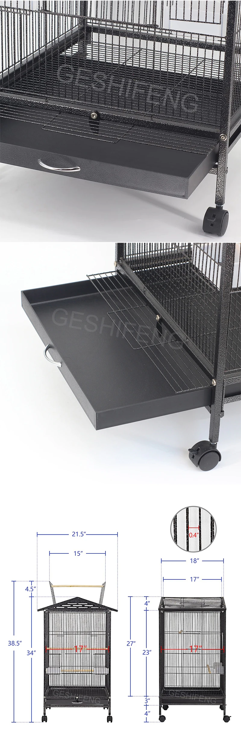 Large Metal Movable Parrot Bird Cage - Durable & Versatile