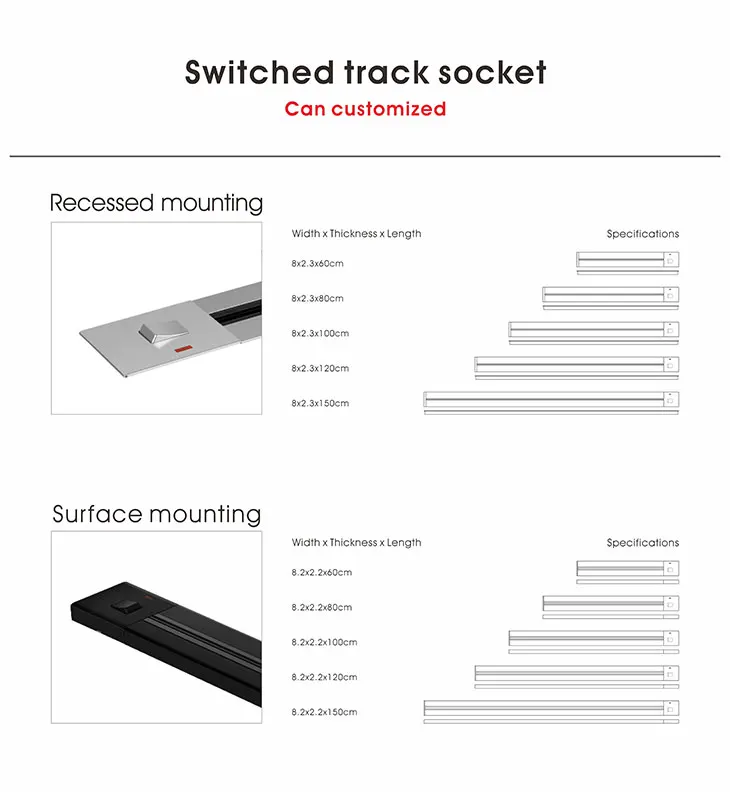 Wosom Length Customizable Npt-s400 Surface Mounting 400mm Track Socket ...
