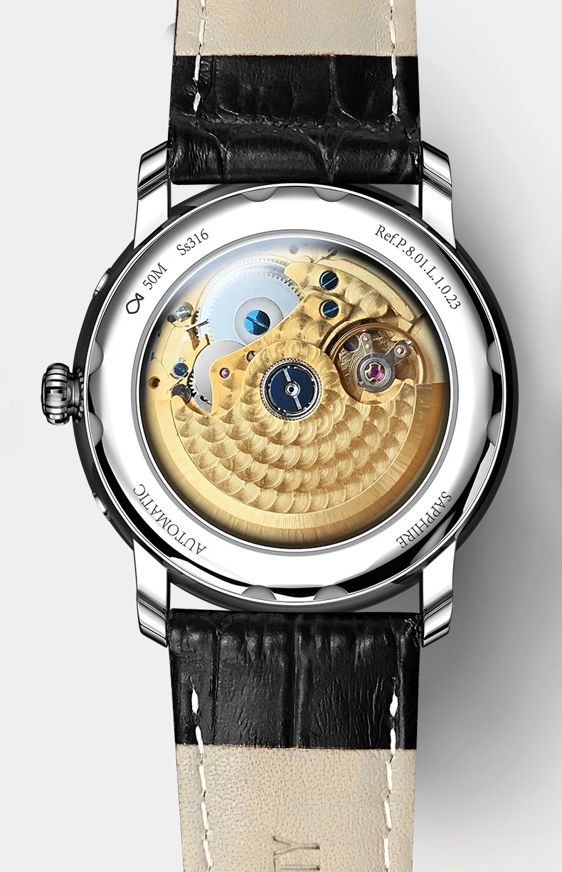 BORMAN Stainless Luxury Leather Belt with Mechanical Watch