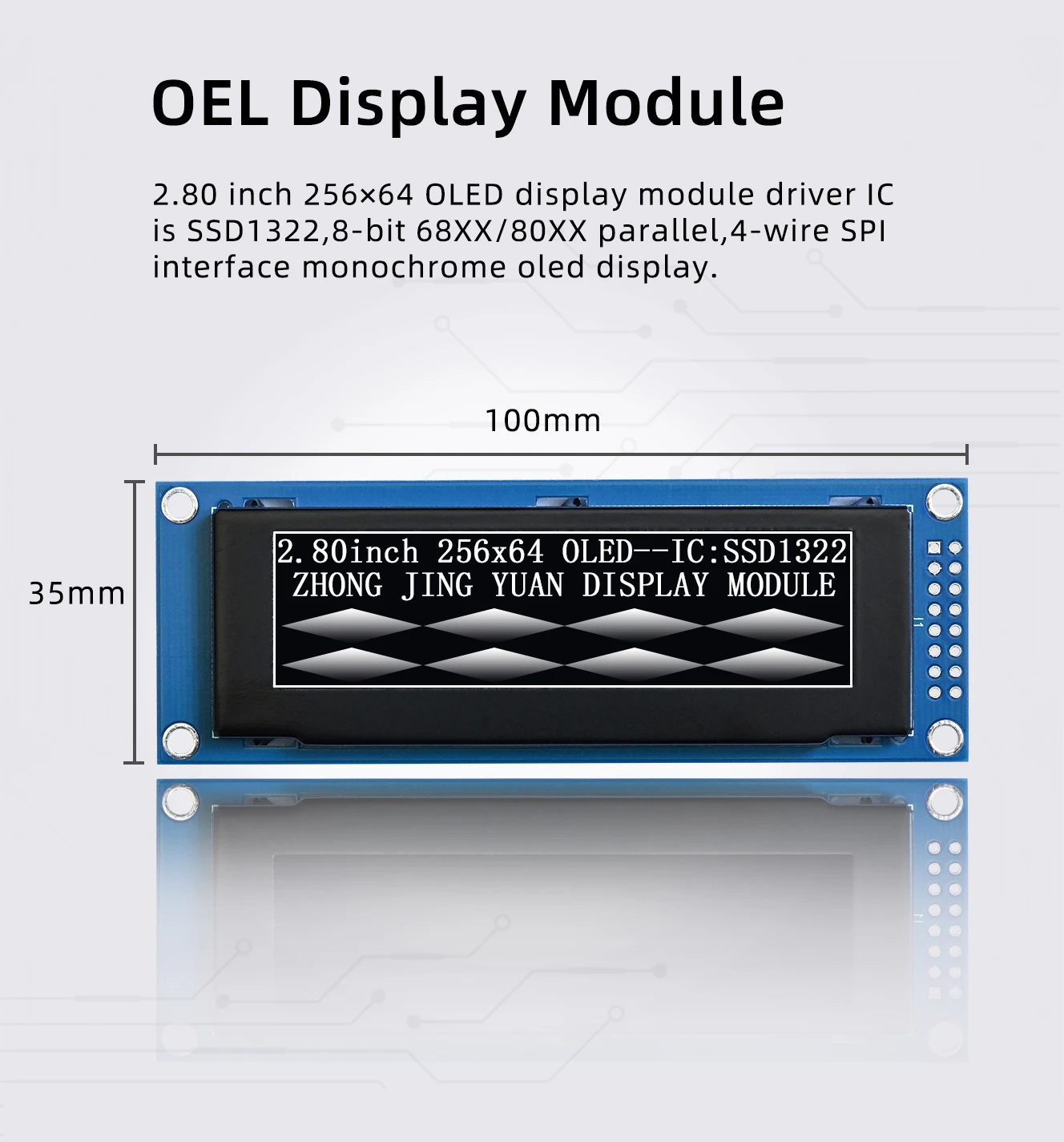 2.8 Inch Oled Display Module 256x64 Driver Ic Is Ssd1322 8-bit 68xx ...