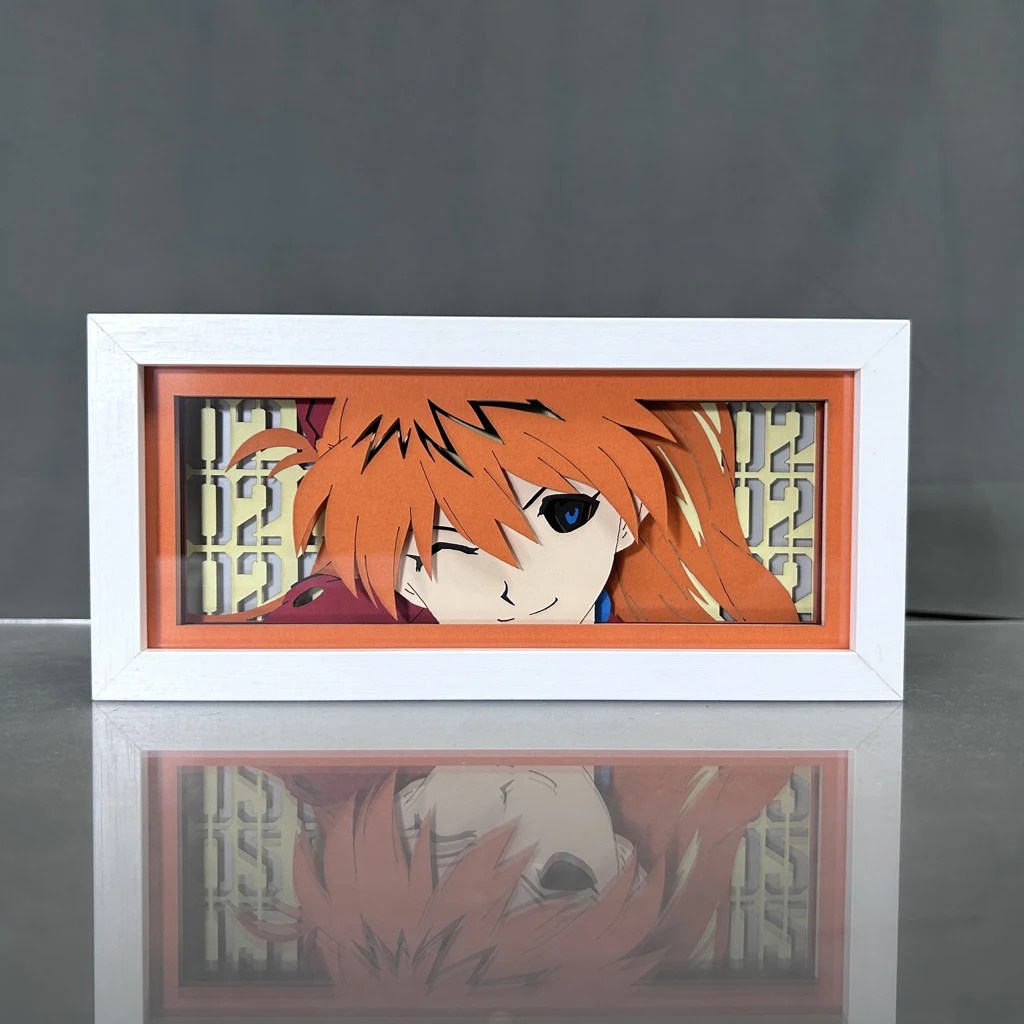 Neon Genesis Evangelion Anime Light Box Wood Frame Laser Paper Cut ...
