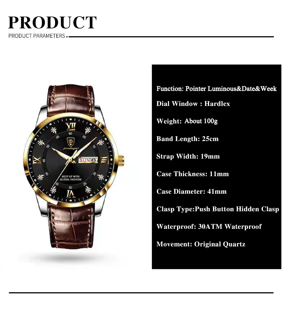 POEDAGAR 836 Men's Fashion Quartz Watch - Luxury & Waterproof
